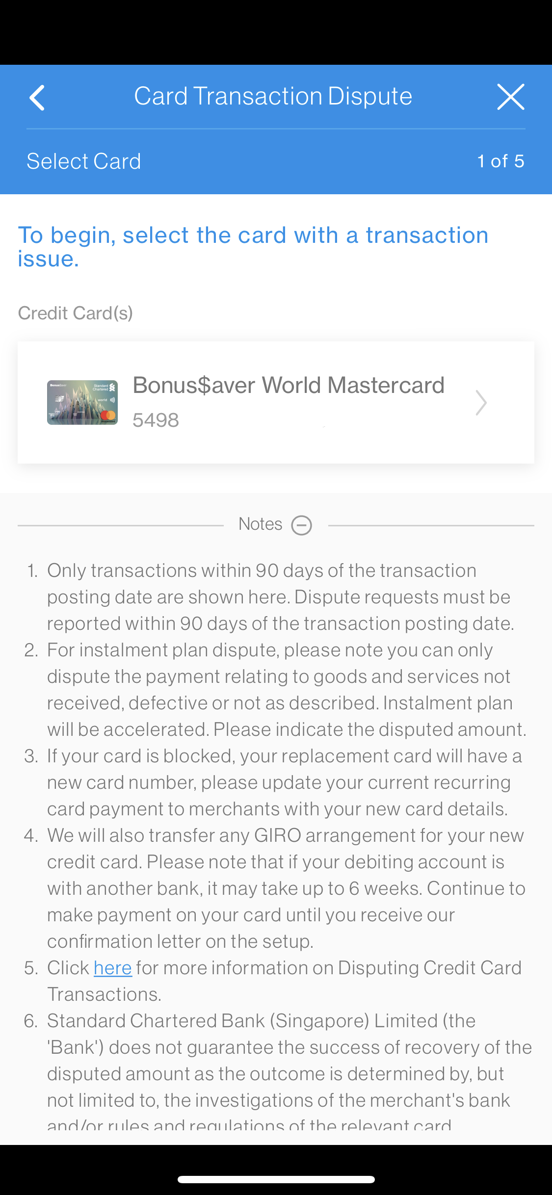 Card Transaction Dispute - Standard Chartered Singapore