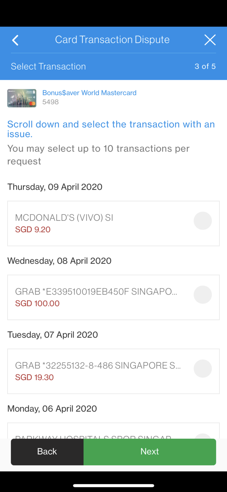 Error in transaction details - Standard Chartered Singapore