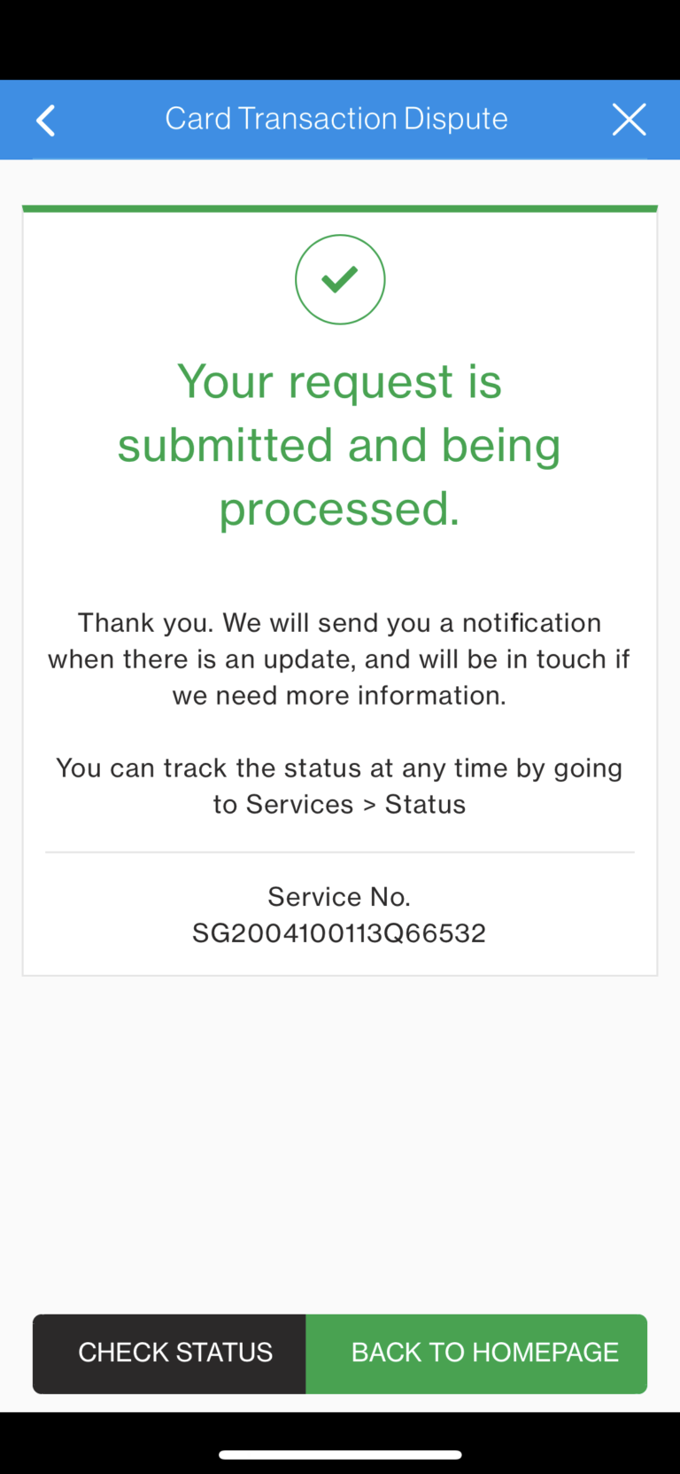 Error in transaction details - Standard Chartered Singapore